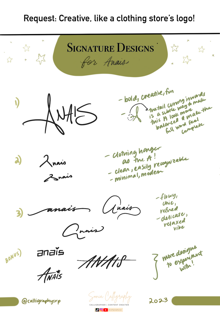 Signature Design Set: 3 Signatures for your name! – Sonia Calligraphy